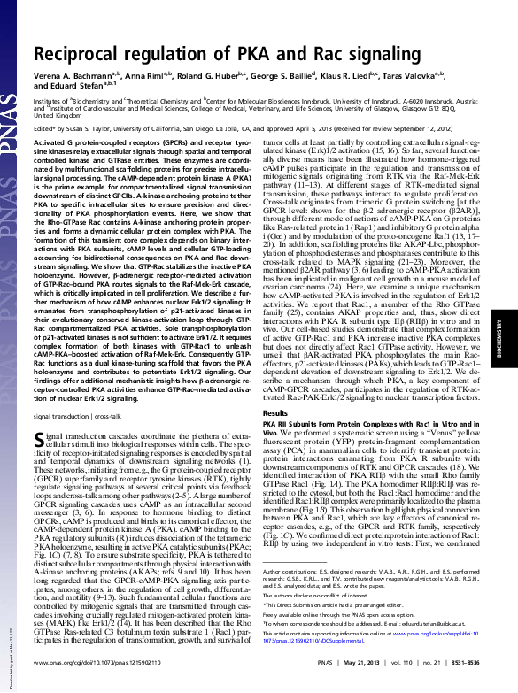 (PDF) Reciprocal regulation of PKA and Rac signaling