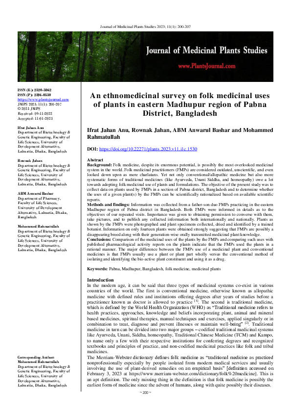 (PDF) An ethnomedicinal survey on folk medicinal uses of plants in eastern Madhupur region of ...