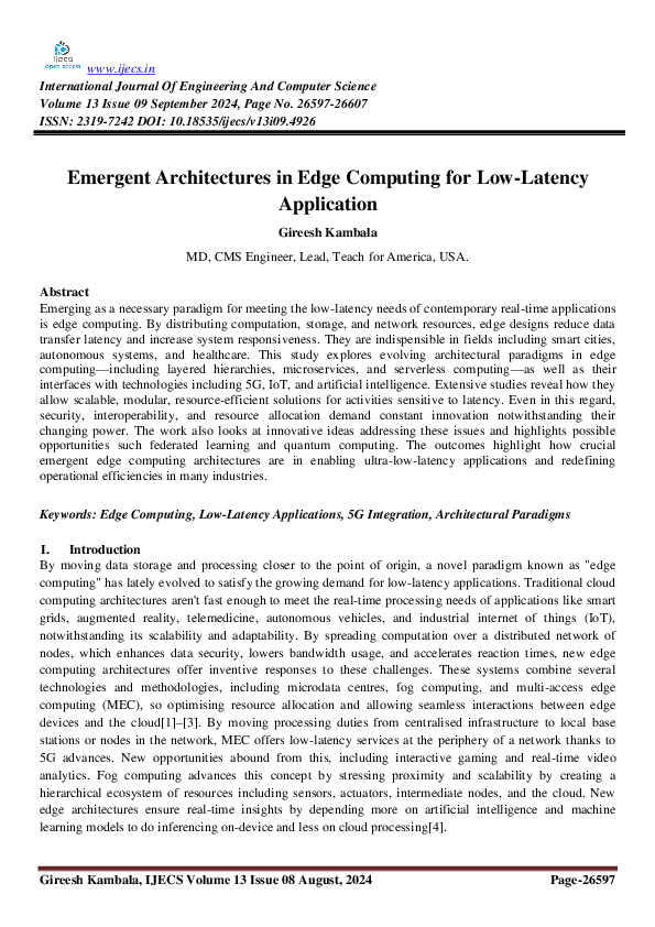 (PDF) Emergent Architectures in Edge Computing for Low-Latency Application