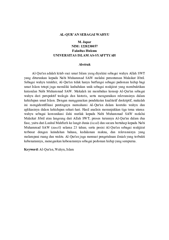 (PDF) Al-Qur'an Sebagai Wahyu