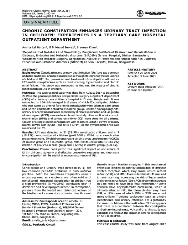 (PDF) Chronic Constipation Enhances Urinary Tract Infection in Children ...