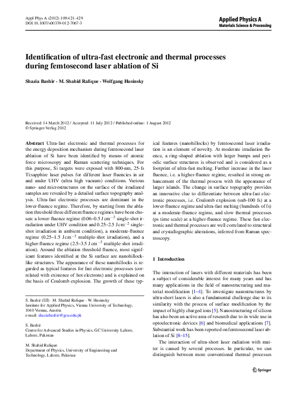 (PDF) Identification of ultra-fast electronic and thermal processes ...