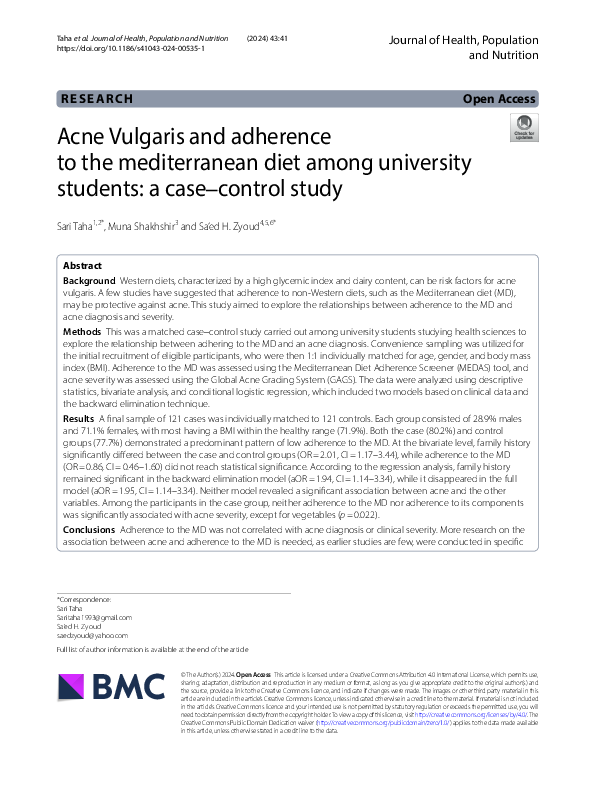 (PDF) Acne Vulgaris and adherence to the mediterranean diet among ...