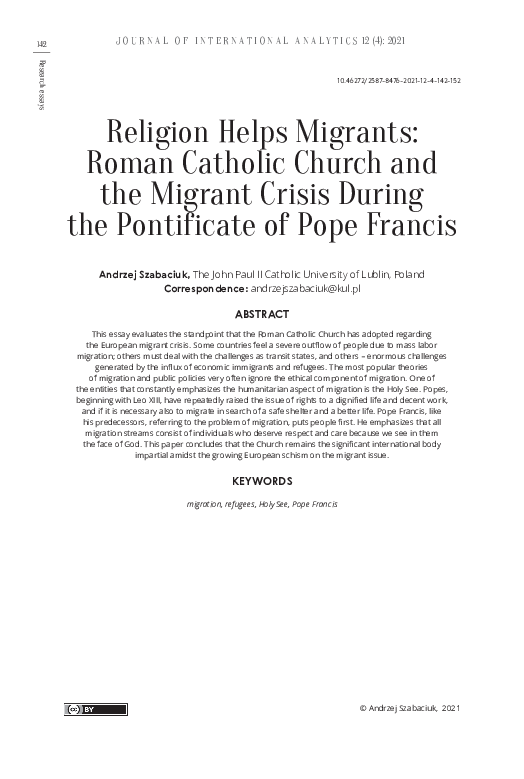 (PDF) Religion Helps Migrants: Roman Catholic Church and the Migrant ...