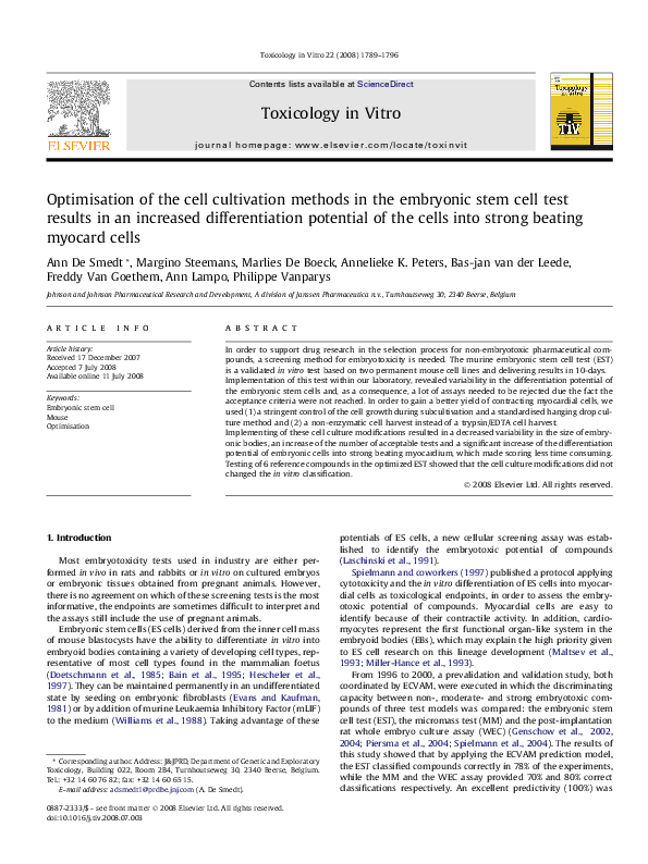 (PDF) Optimisation of the cell cultivation methods in the embryonic ...