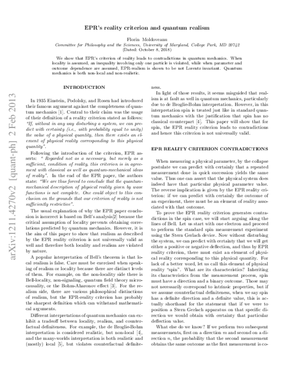 (PDF) EPR's reality criterion and quantum realism