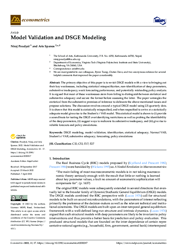 (PDF) Model Validation and DSGE Modeling (PDF) Model Validation and DSGE Modeling