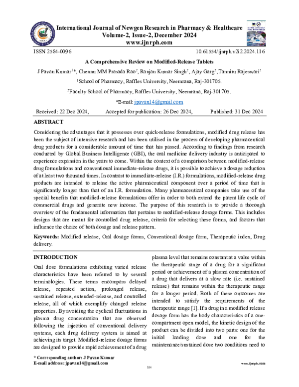 (PDF) A Comprehensive Review on Modified-Release Tablets