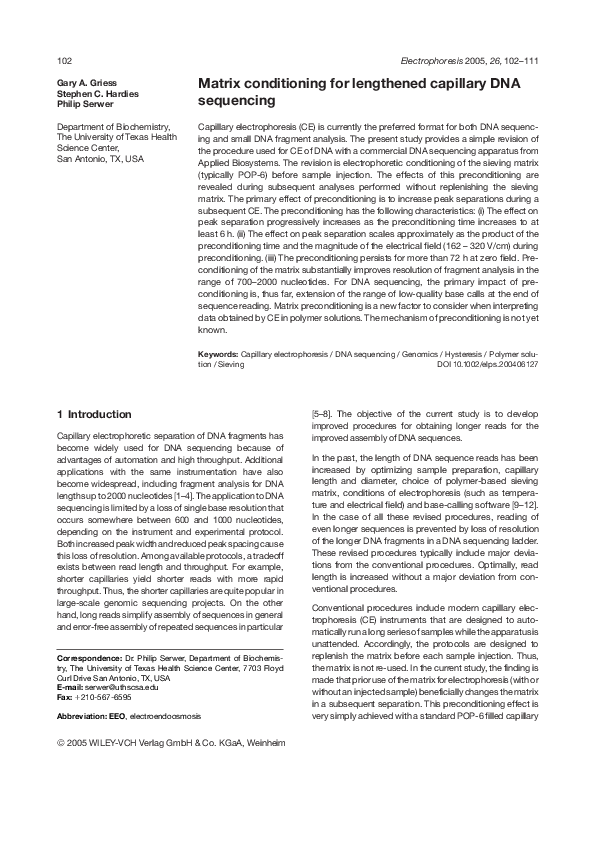 (PDF) Matrix conditioning for lengthened capillary DNA sequencing