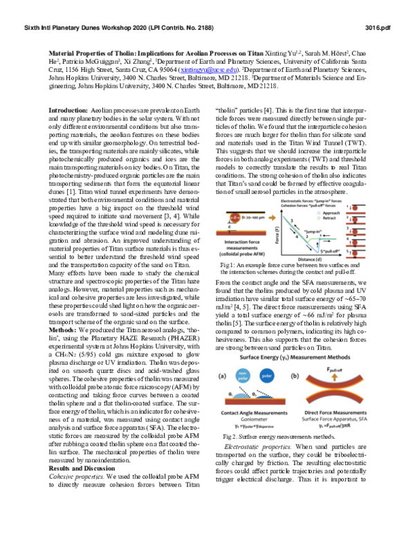 (PDF) Material Properties of Tholin : Implications for Aeolian ...