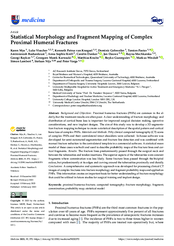 (PDF) Statistical Morphology and Fragment Mapping of Complex Proximal Humeral Fractures