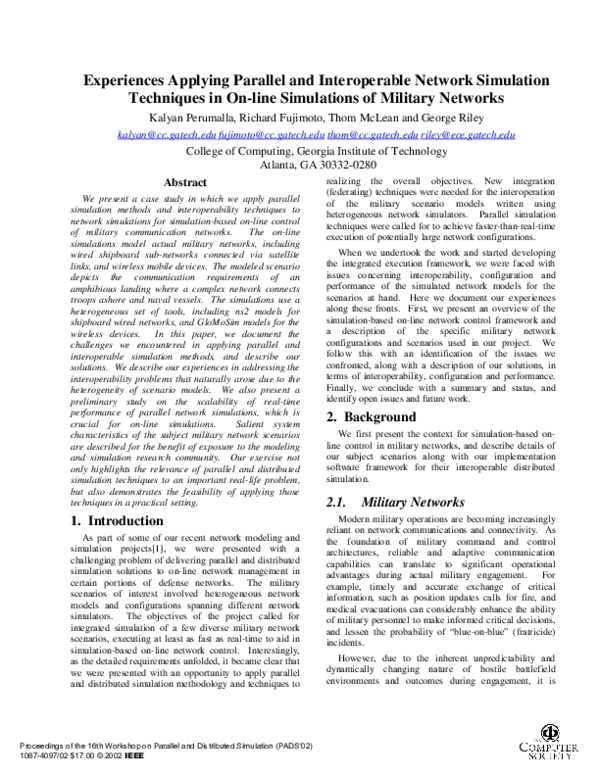 (PDF) Experiences applying parallel and interoperable network simulation techniques in on-line ...