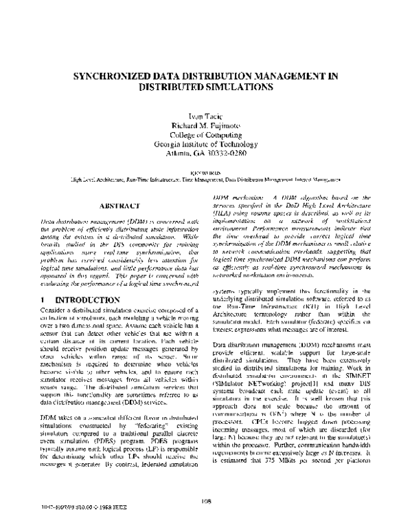 (PDF) Synchronized data distribution management in distributed simulations