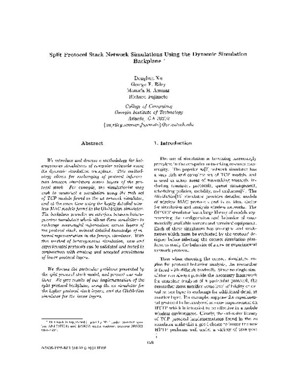 (PDF) Split protocol stack network simulations using the dynamic ...