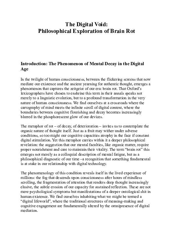 (PDF) The Digital Void: Philosophical Exploration of Brain Rot
