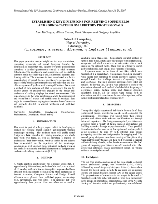 (PDF) Establishing key dimensions for reifying soundfields and ...