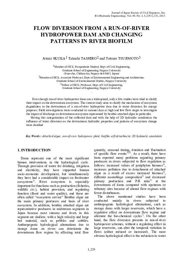 (PDF) Flow Diversion from a Run-Of-River Hydropower Dam and Changing ...