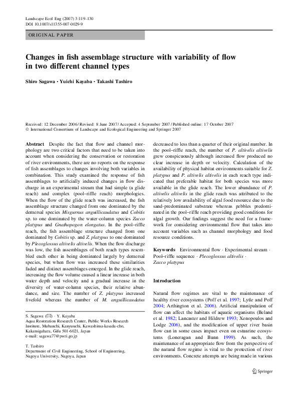 (PDF) Changes in fish assemblage structure with variability of flow in two different channel types