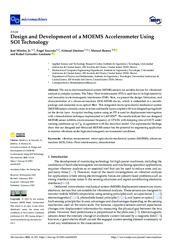 (PDF) Design and Development of a MOEMS Accelerometer Using SOI Technology