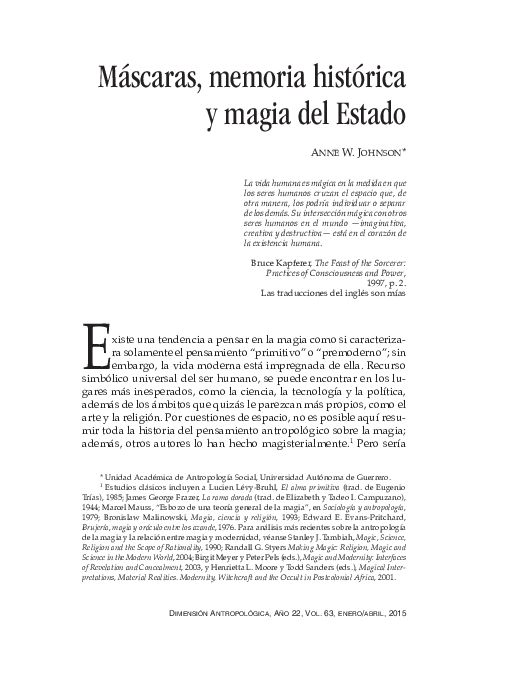 (PDF) Máscaras, memoria histórica y magia del Estado