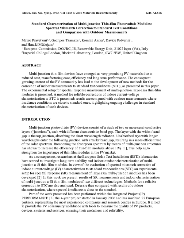 (PDF) Standard Characterization of Multi-junction Thin-film ...