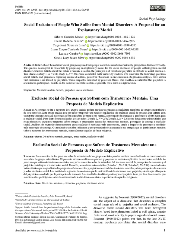 (PDF) Social Exclusion of People Who Suffer from Mental Disorders: A ...