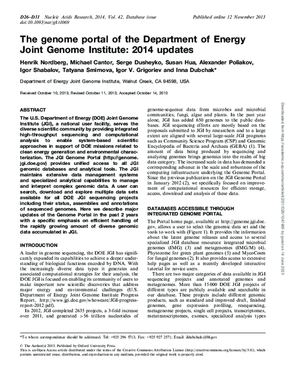 (PDF) The genome portal of the Department of Energy Joint Genome ...