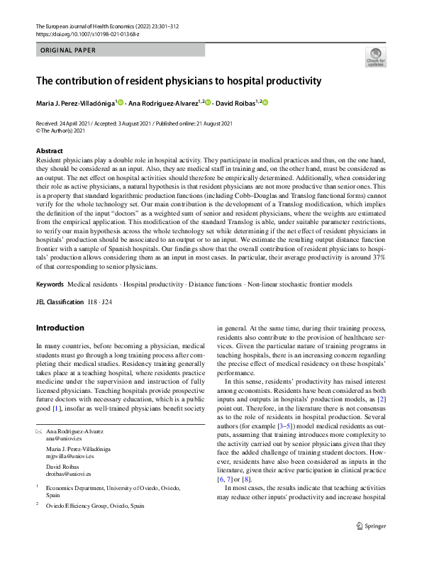(PDF) The contribution of resident physicians to hospital productivity