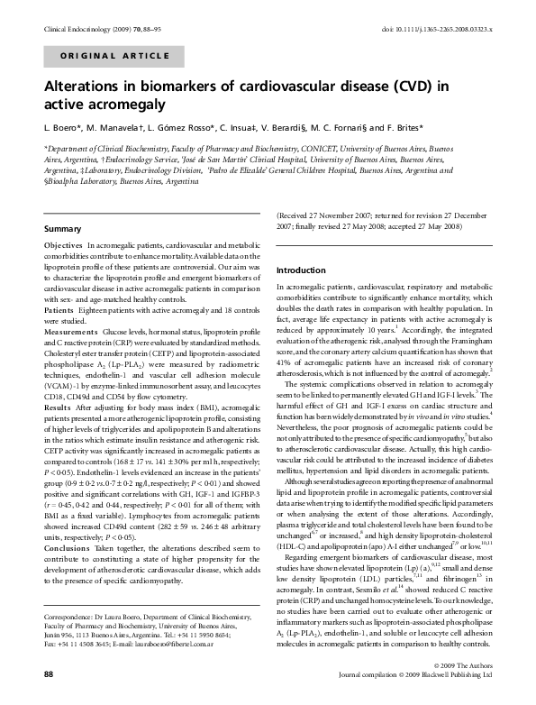 (PDF) Alterations in biomarkers of cardiovascular disease (CVD) in ...