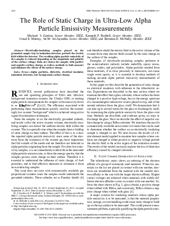 (PDF) The Role of Static Charge in Ultra-Low Alpha Particle Emissivity ...