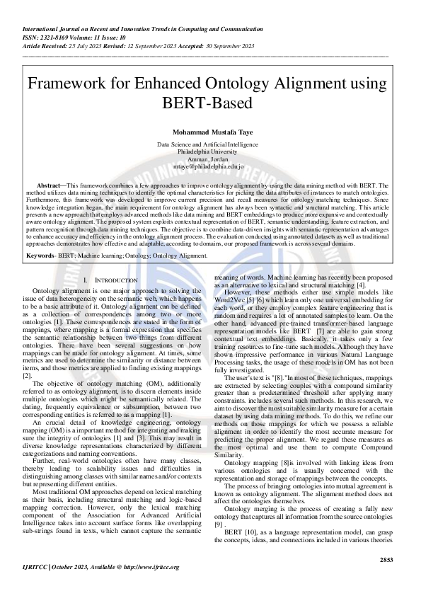 (PDF) Framework for Enhanced Ontology Alignment using BERT-Based
