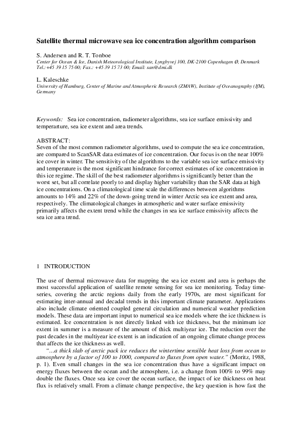 (PDF) Satellite thermal microwave sea ice concentration algorithm ...