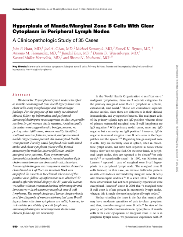 (PDF) Hyperplasia of Mantle/Marginal Zone B Cells With Clear Cytoplasm ...