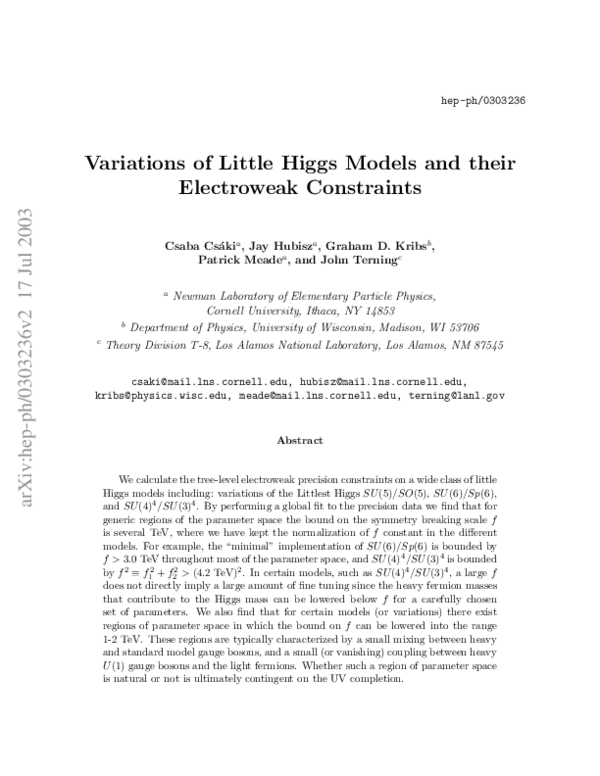 (PDF) Variations of little Higgs models and their electroweak constraints