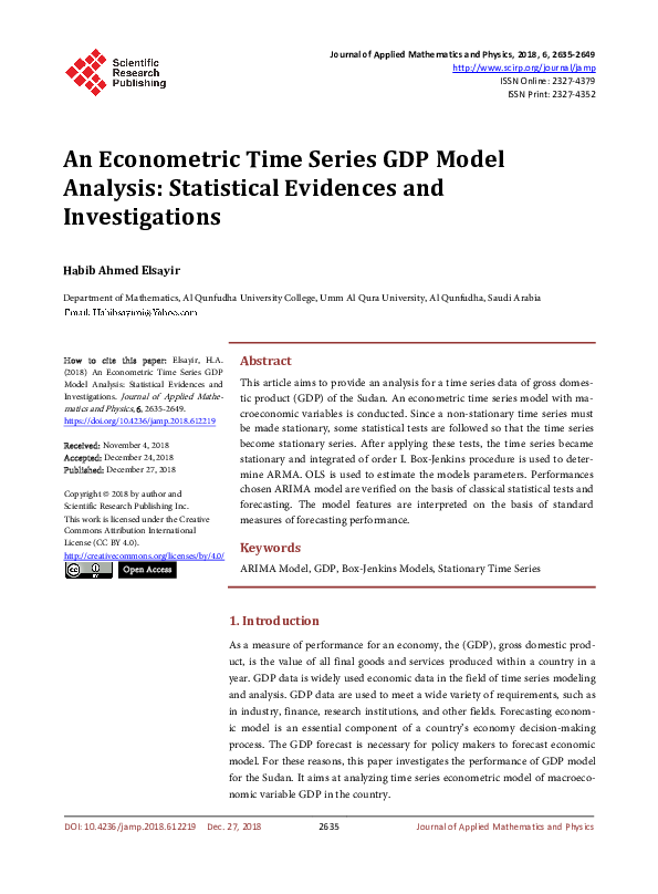 (PDF) An Econometric Time Series GDP Model Analysis: Statistical ...