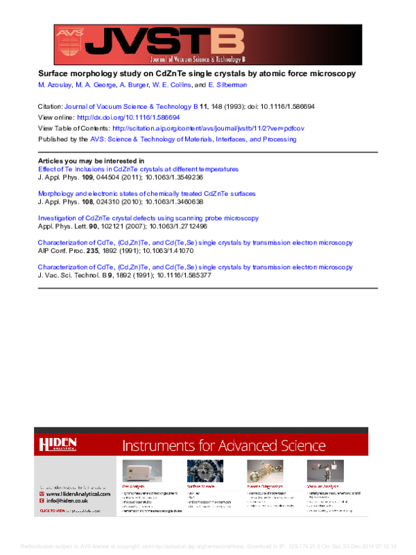 (PDF) Surface morphology study on CdZnTe single crystals by atomic ...