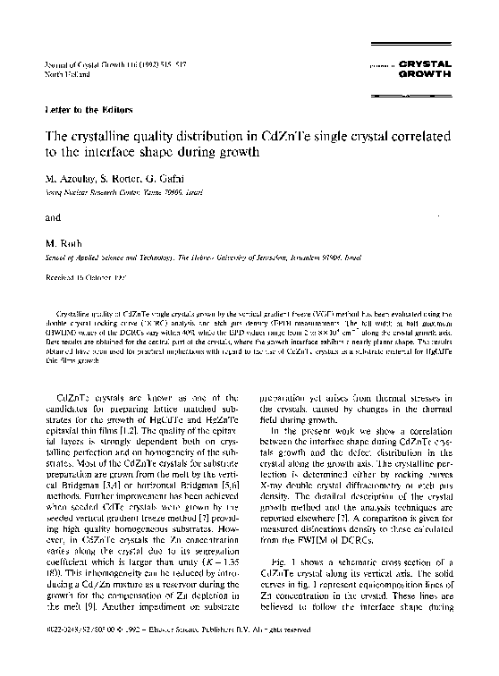 (PDF) The crystalline quality distribution in CdZnTe single crystal ...