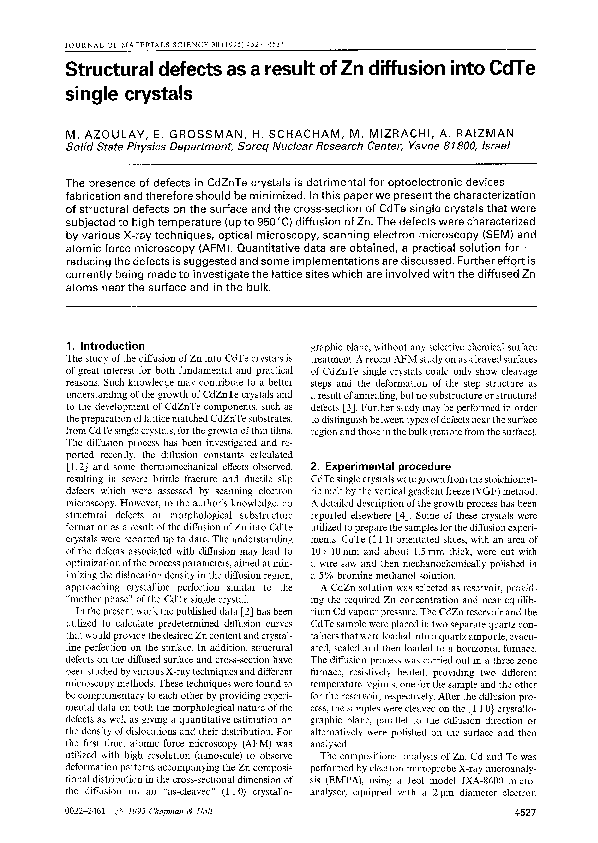 (PDF) Structural defects as a result of Zn diffusion into CdTe single ...