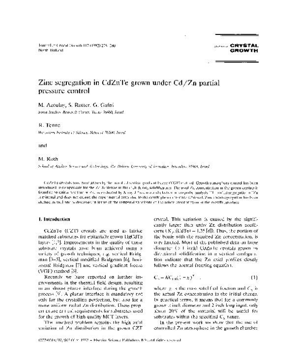 (PDF) Zinc segregation in CdZnTe grown under Cd/Zn partial pressure control