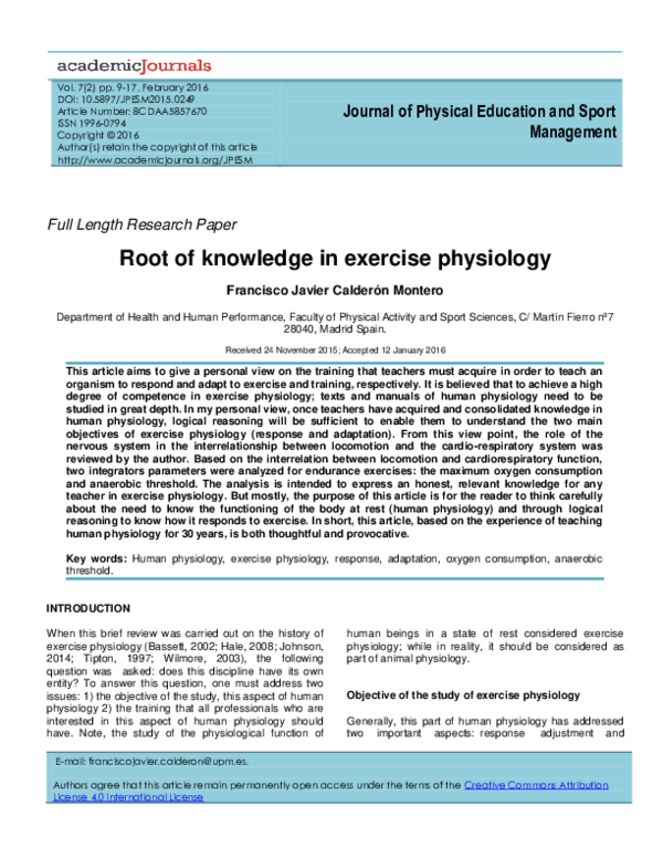 (PDF) Root of knowledge in exercise physiology