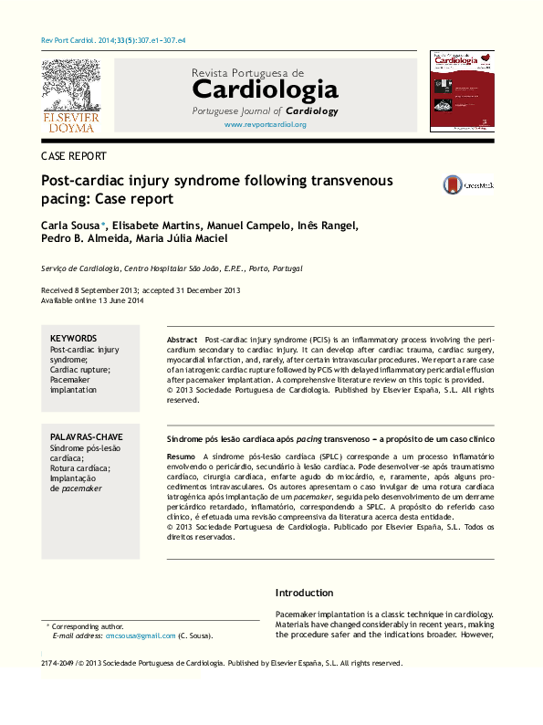 (PDF) Post-cardiac injury syndrome following transvenous pacing: Case ...