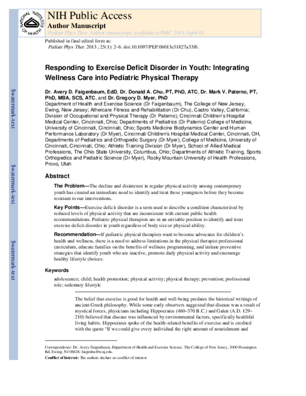 (PDF) Responding to Exercise-Deficit Disorder in Youth