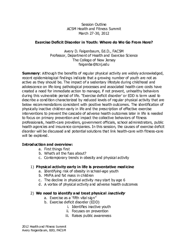 (PDF) Exercise Deficit Disorder in Youth