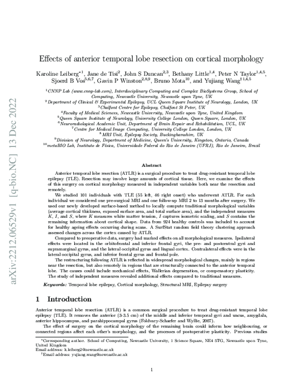 (PDF) Effects of anterior temporal lobe resection on cortical morphology