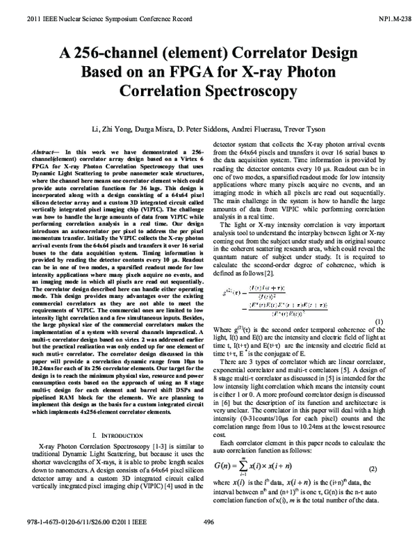 (PDF) A 256-channel (element) correlator design based on an FPGA for X-ray Photon Correlation ...