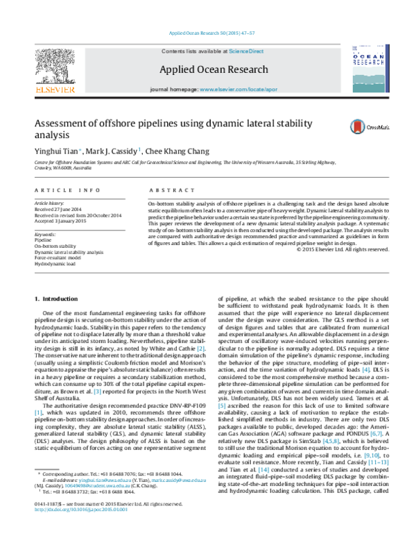 (PDF) Assessment of offshore pipelines using dynamic lateral stability ...