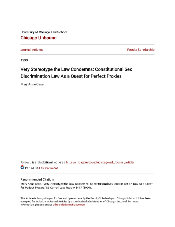 (PDF) Very Stereotype the Law Condemns: Constitutional Sex ...