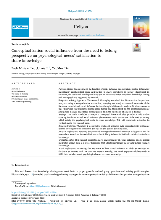 (PDF) Conceptualization social influence from the need to belong ...