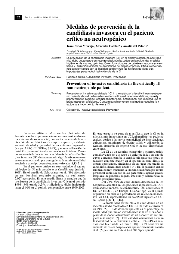 (PDF) Medidas de prevención de la candidiasis invasora en el paciente ...