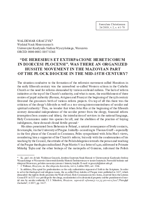(PDF) “De heresibus et extirpacione hereticorum in dioecesi plocensi ...